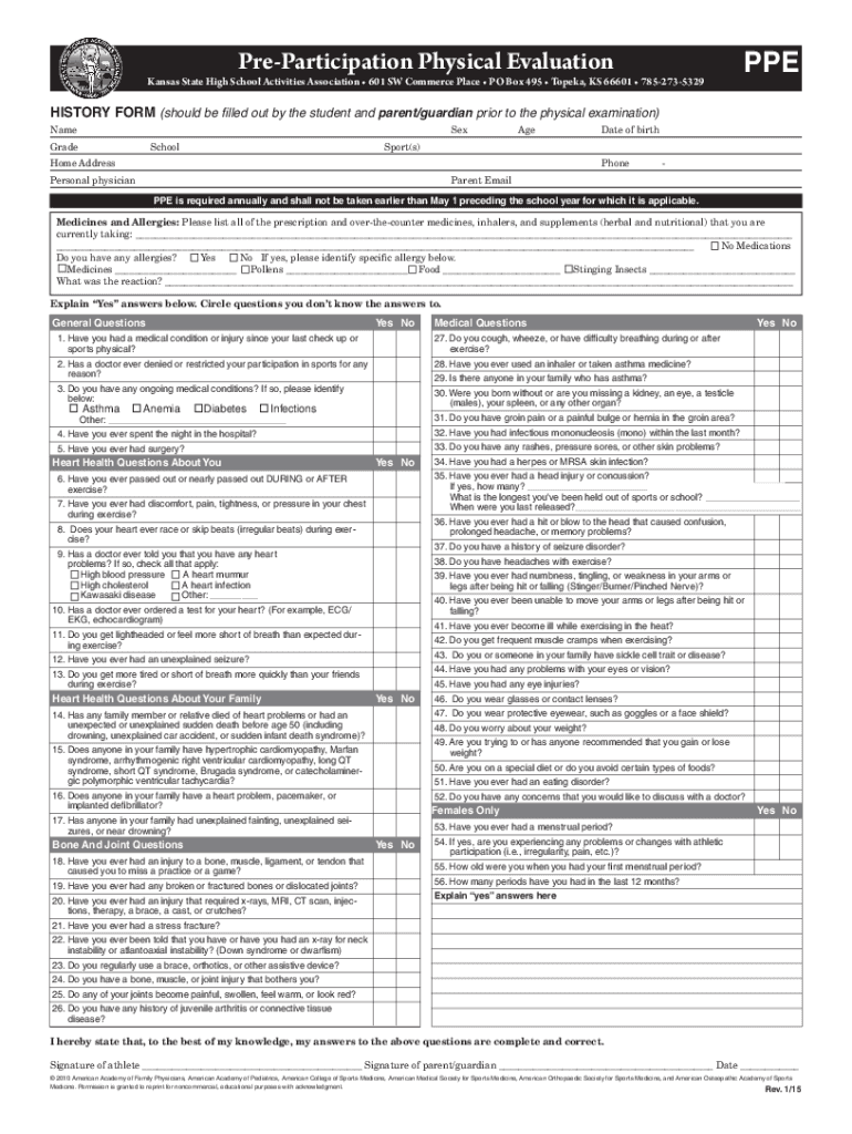 Fillable Online Fillable Online Pre-Participation Physical Evaluation ...