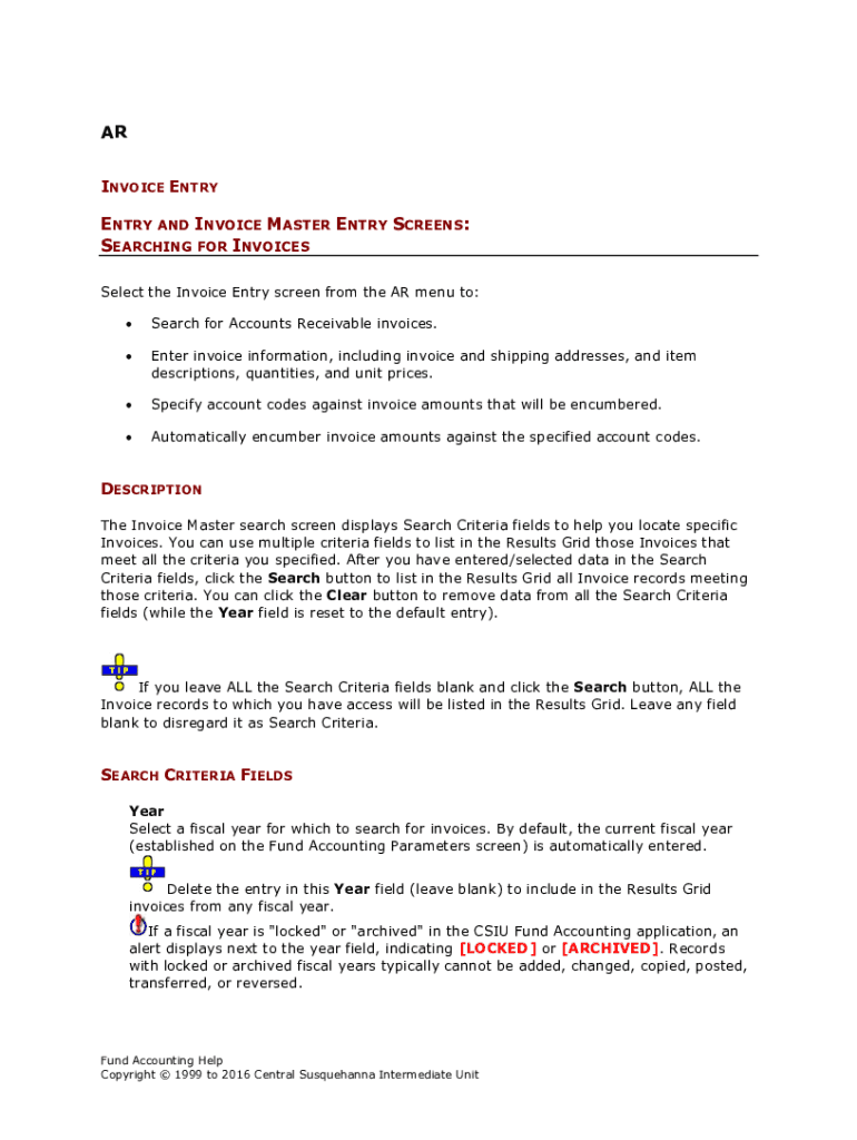 Fillable Online Viewpoint Help - Field Definitions: AR Invoice Entry ...
