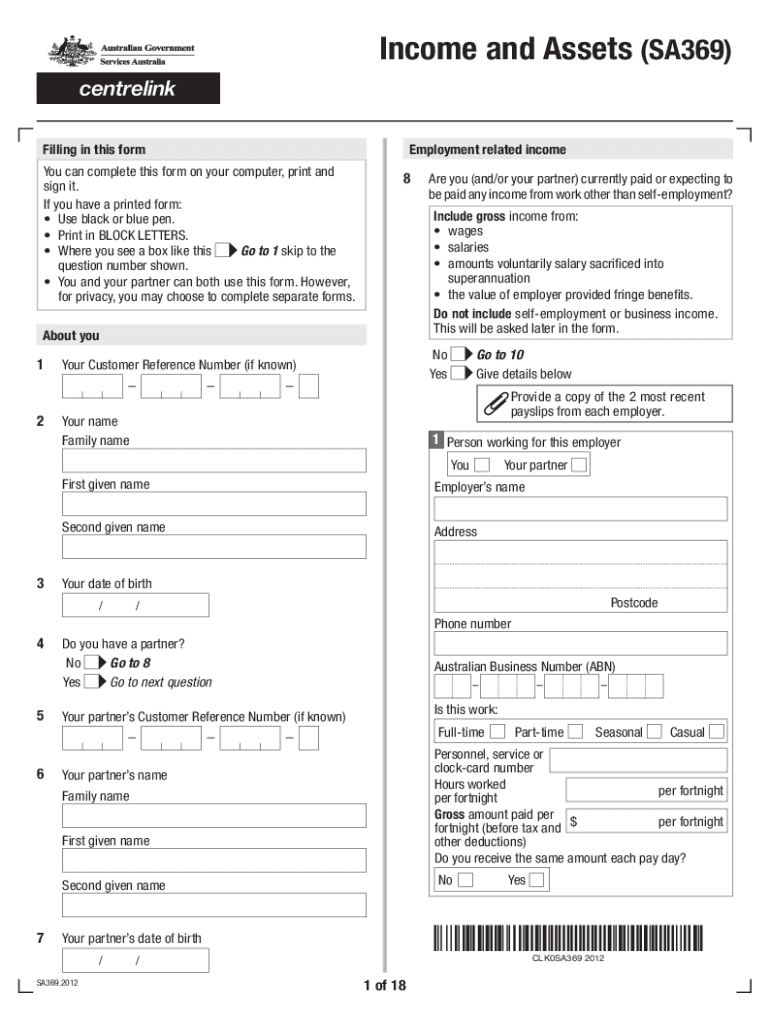 Centrelink form sa369: Fill out & sign online | DocHub