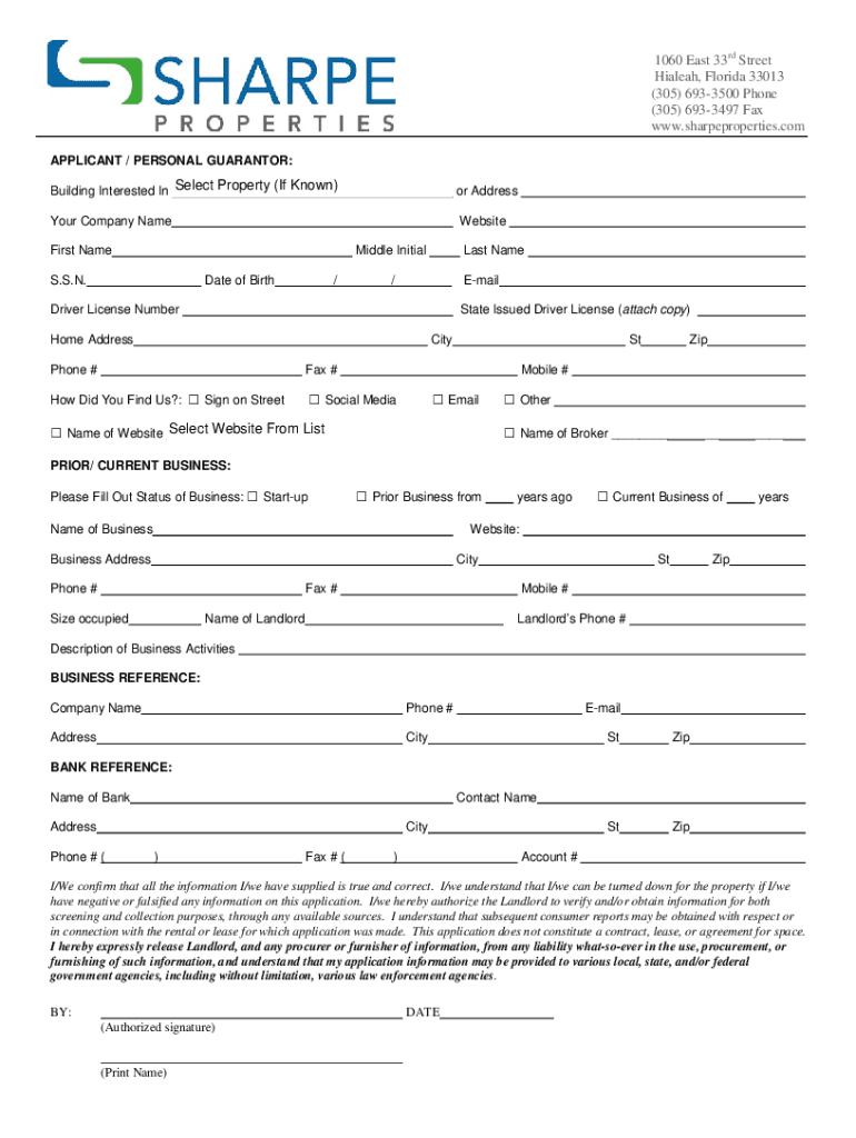 Fillable Online Sharpe Properties - Tenant Application. Tenant Application Fax Email Print ...
