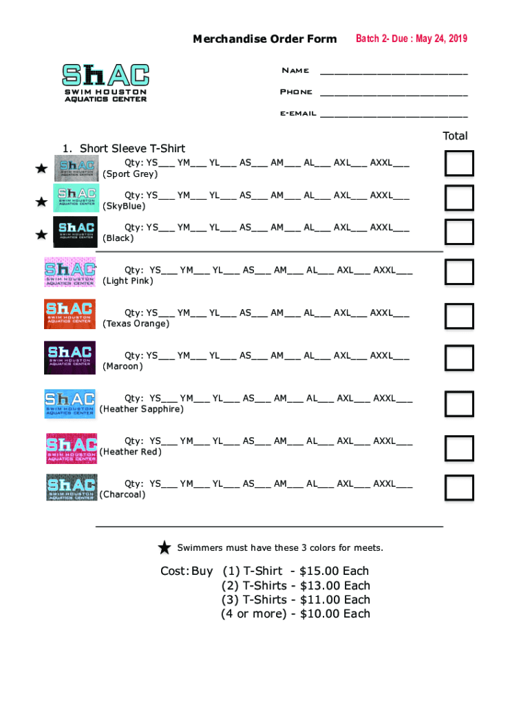 Fillable Online April 2019 Merchandise Order Form Fax Email Print ...