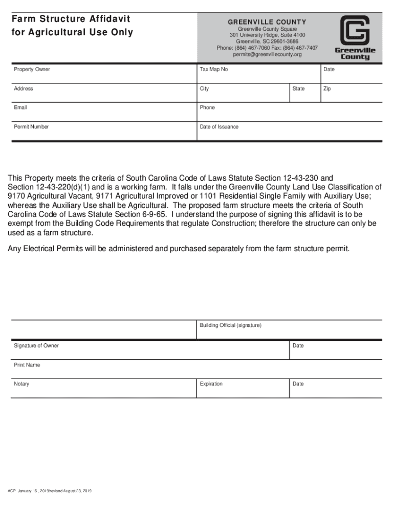 Fillable Online Farm Structure Affidavit for Agricultural Use Only Fax ...