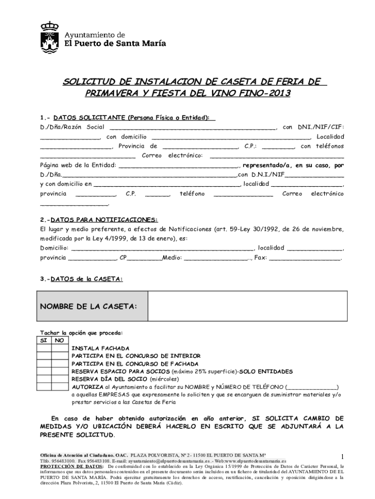 Fillable Online SOLICITUD DE INSTALACION DE CASETA DE FERIA DE PRIMAVERA Y ... Fax Email Print ...