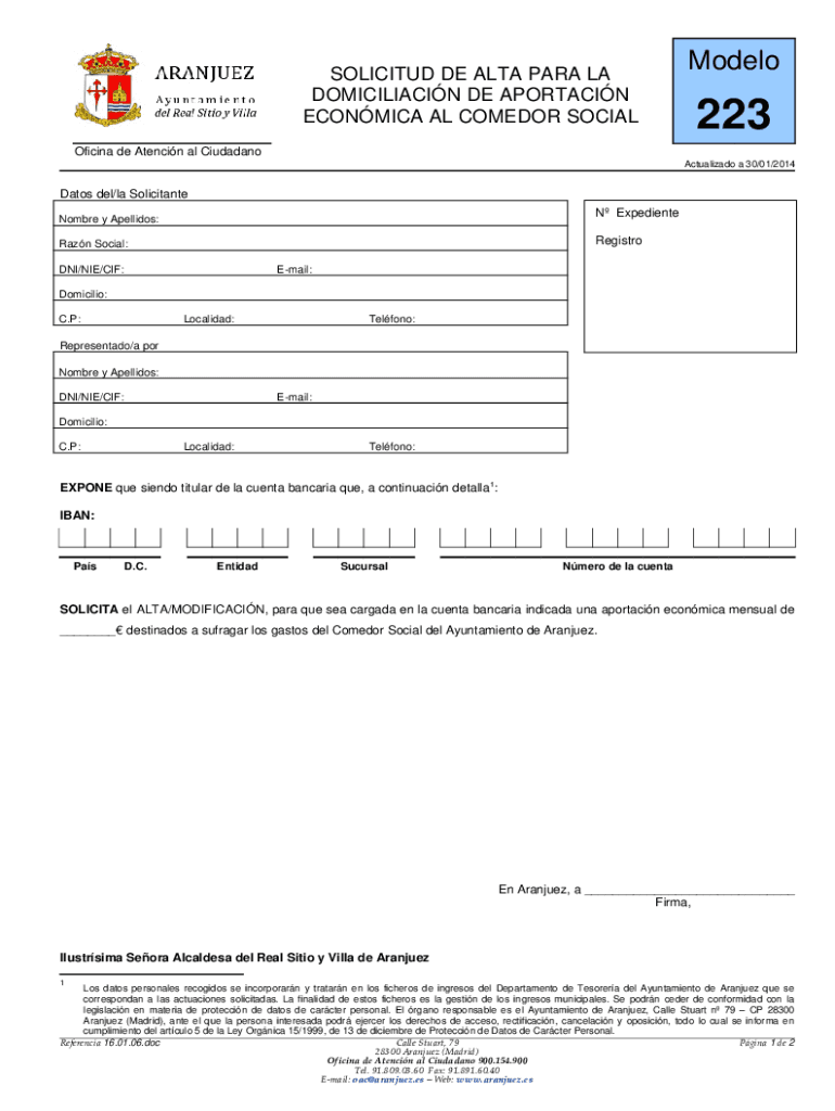 Fillable Online Modelo - 223 - Ayuntamiento de Aranjuez Fax Email Print ...