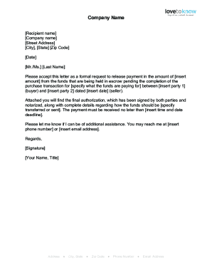 Fillable Online Request Letter for Payment Release. Request Letter for ...