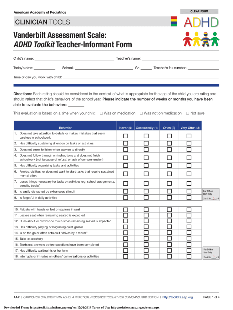 Fillable Online ADHD Toolkit Teacher-Informant Form Fax Email Print ...