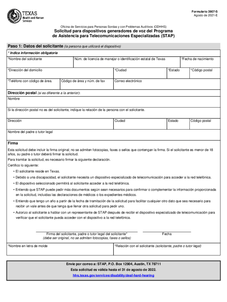 Fillable Online Form 3907-S, Application for Specialized ...