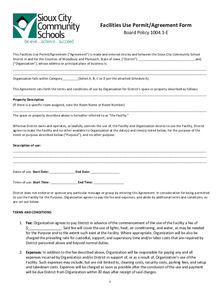 Fillable Online City Community Facilities Use Permit/Agreement Form Fax ...