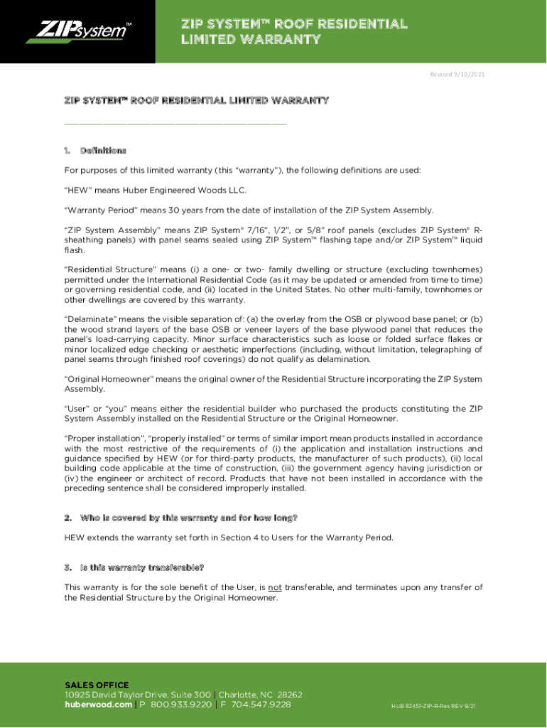 Fillable Online www.huberwood.comzip-systemroof-sheathingZIP System ...