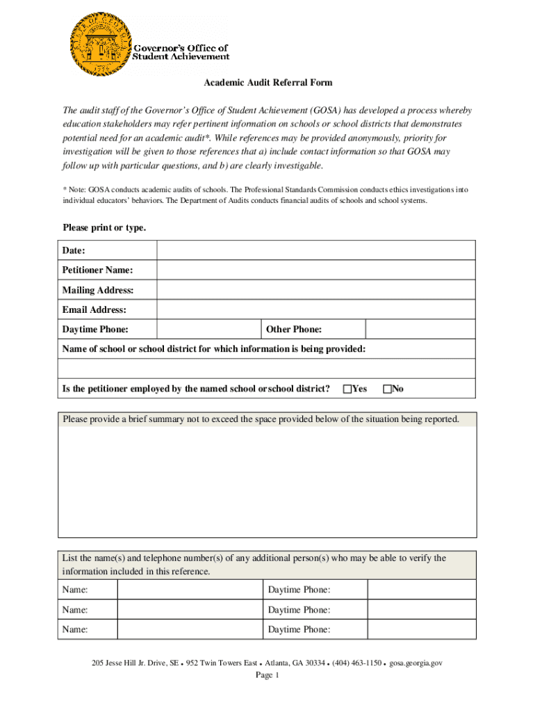 Fillable Online gosa.georgia.govdocumentdocumentAcademic Audit Referral ...