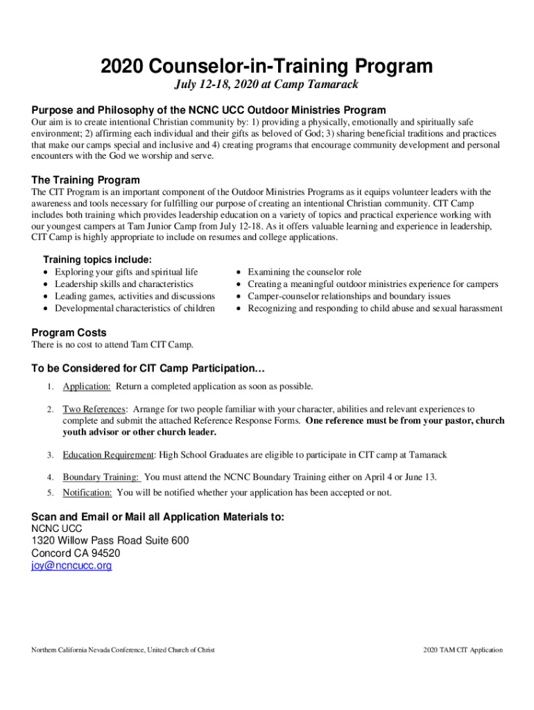 Fillable Online Fillable Online Tam CIT camp - NCNC-UCC Fax Email Print ...