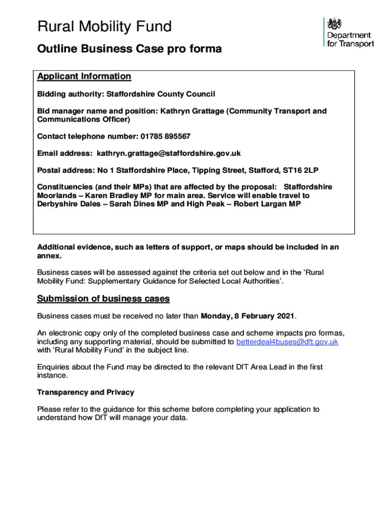 Fillable Online Rural mobility fund: application form - Staffordshire ...