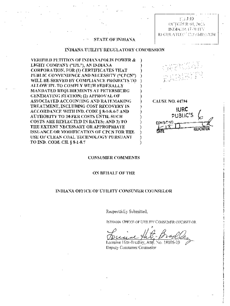 Fillable Online iurc.portal.in.gov entityINDIANA UTILITY REGULATORY ...