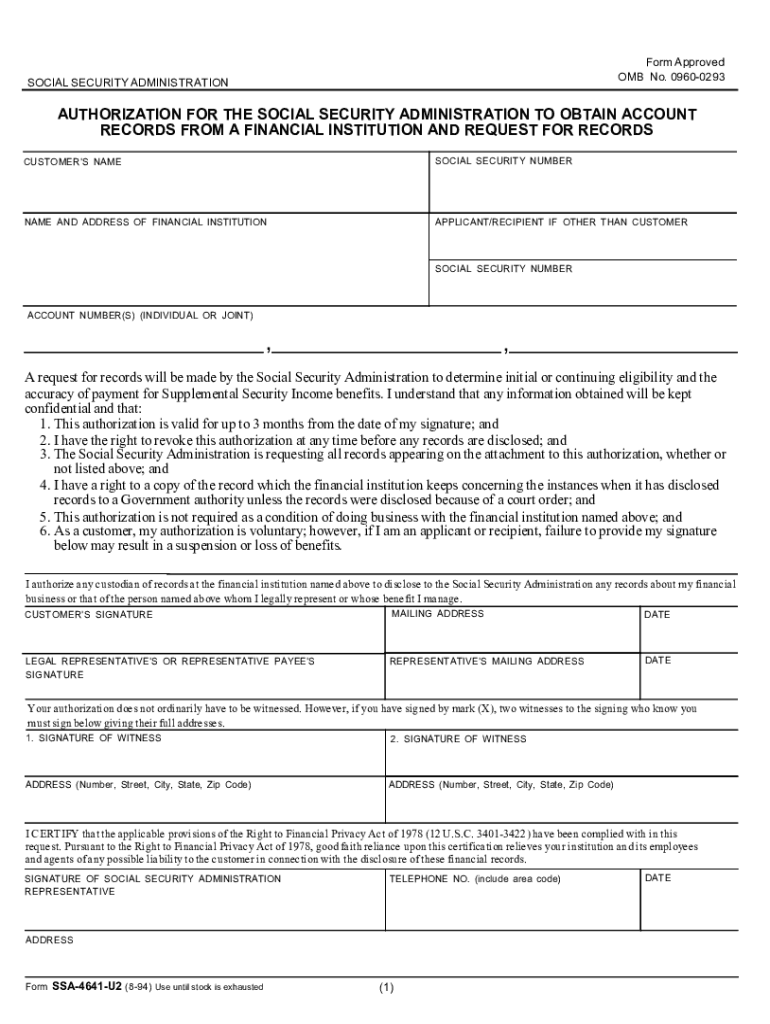 Fillable Online Form SSA-4641-U2 Authorization for the Social Security ...