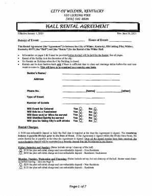Fillable Online HALL RENTAL AGREEMENT - wilderky.gov Fax Email Print ...