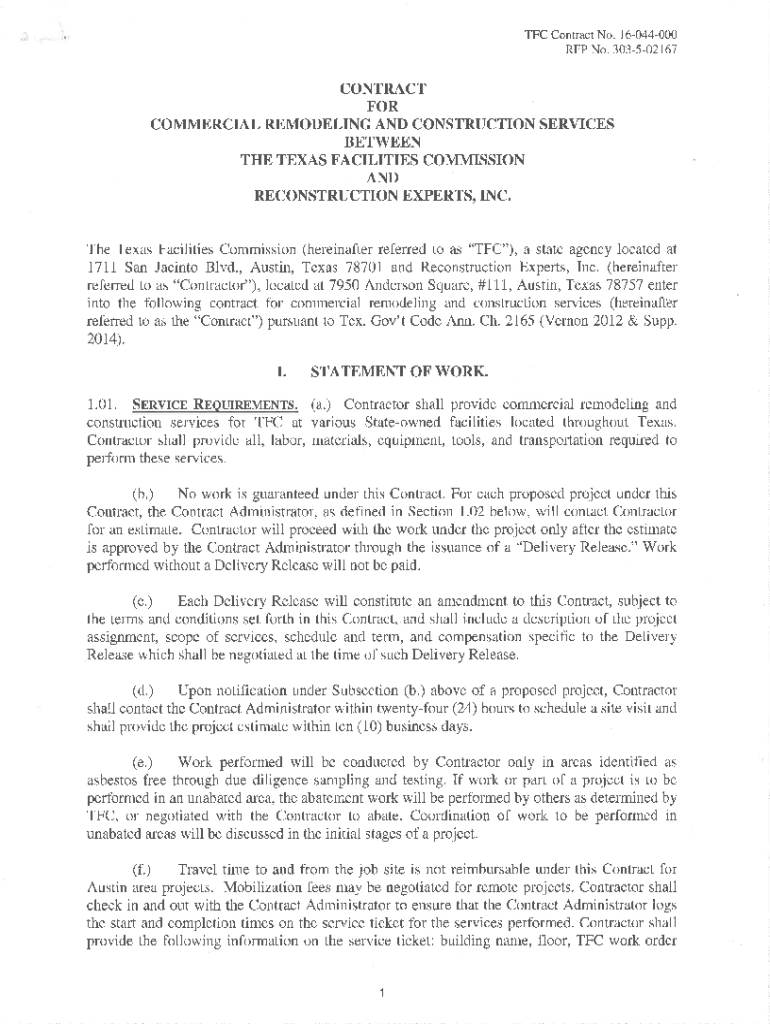 Fillable Online CONTRACT FOR COMMERCIAL REMODELING AND ... Fax Email Print - pdfFiller