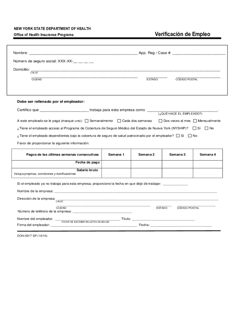 Fillable Online DOH-5017 Verification of Employment SP.doc Fax Email ...