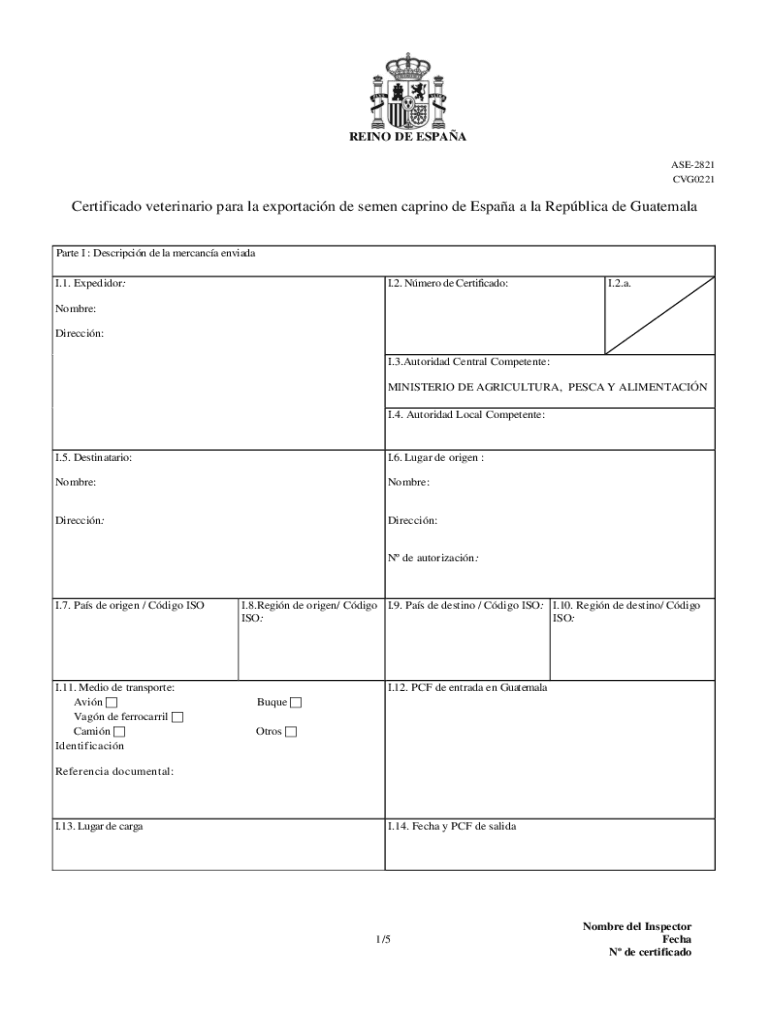 Fillable Online visar maga gob Fillable Online REINO DE ESPAA CERTIFICADO SANITARIO PARA ... Fax ...