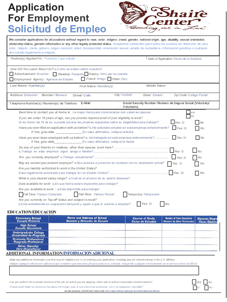 Fillable Online glidercentral.orgpdfapplicationforemploymentEEO ...
