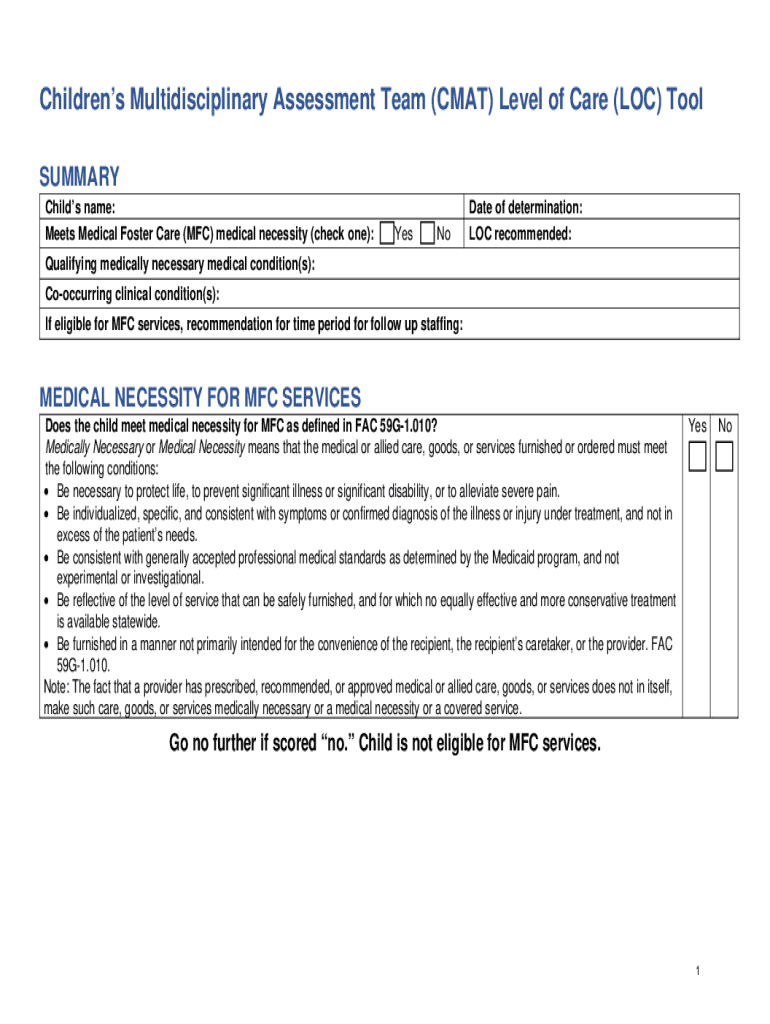 Fillable Online Children's Multidisciplinary Assessment Team (CMAT) Level of Care ... Fax Email ...