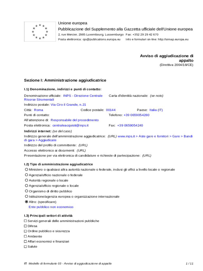 Fillable Online Unione europea Pubblicazione del Supplemento ... - inps ...