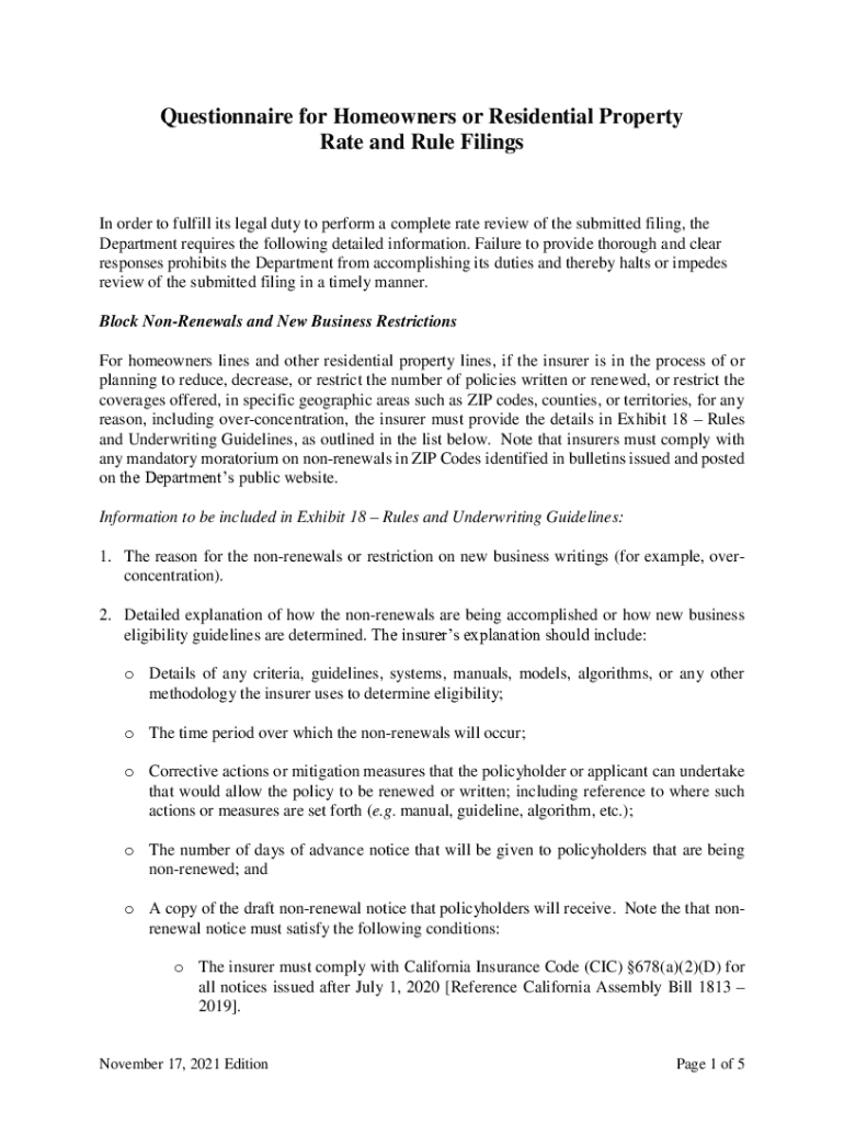 Fillable Online Questionnaire for Homeowners or Residential Property ...