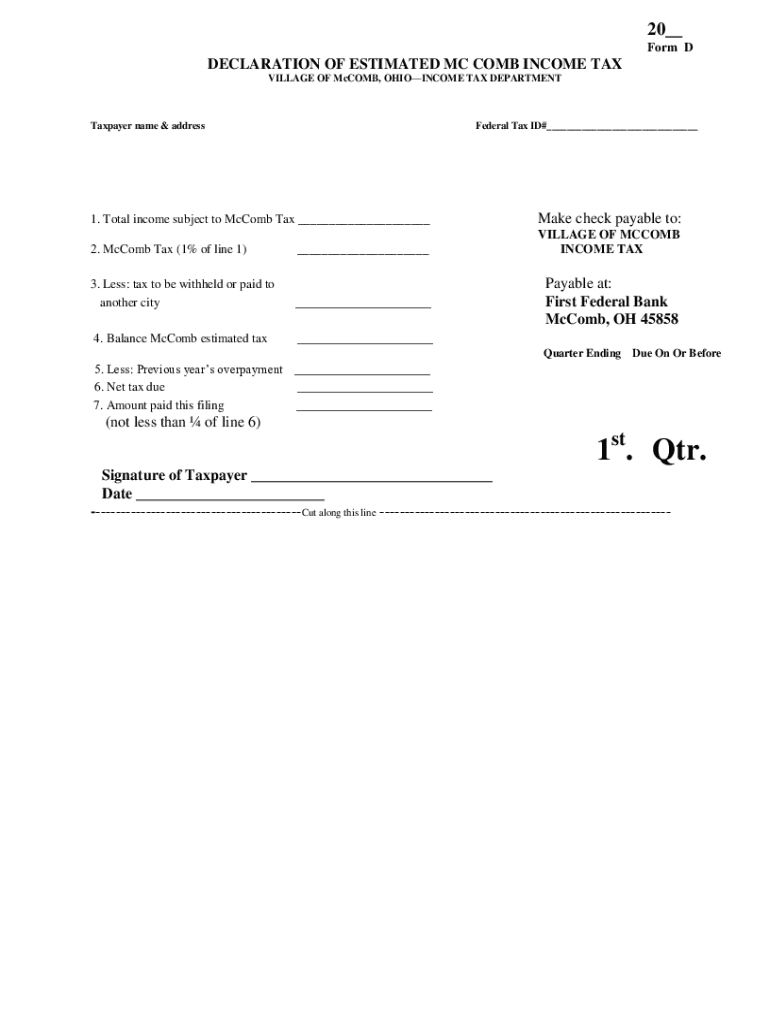 Fillable Online Form D - Declaration Of Estimated Mc Comb Income Tax ...