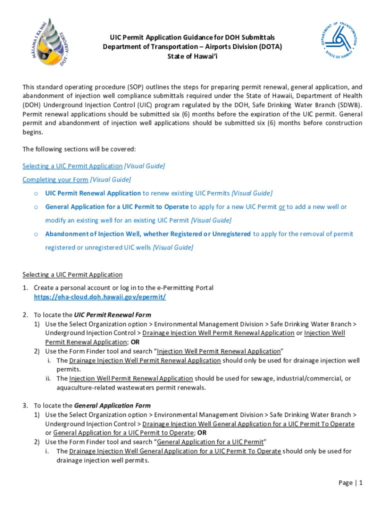 Fillable Online UIC Permit Application Guidance for DOH Submittals ...