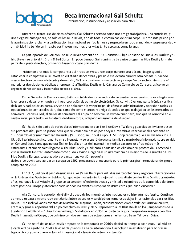 Fillable Online Beca Internacional Gail Schultz - Blue Devils Fax Email ...