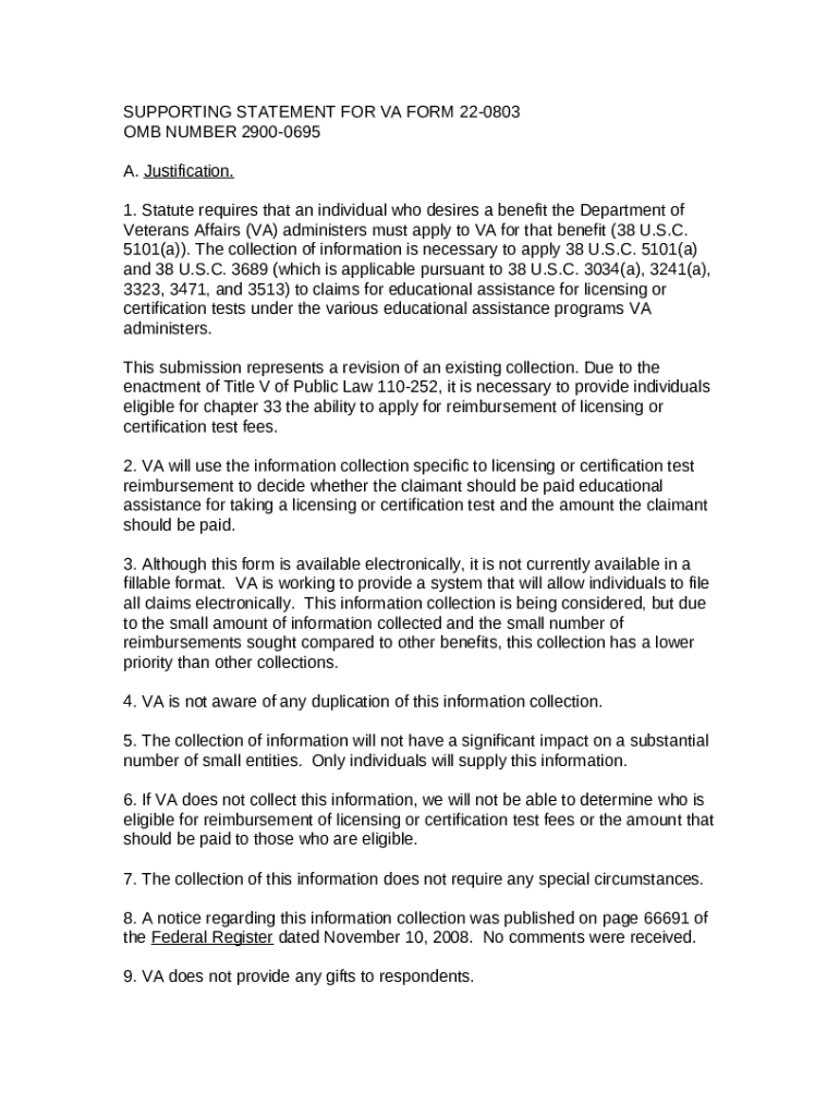 Fillable Online omb.reporticr200810/2900/016SUPPORTING STATEMENT FOR VA ...