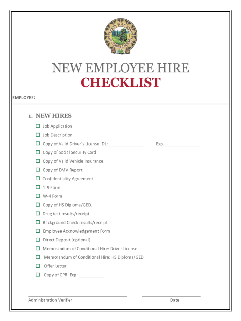 Fillable Online New Hire Checklist Form Template, Jobs EcityWorks Fax ...