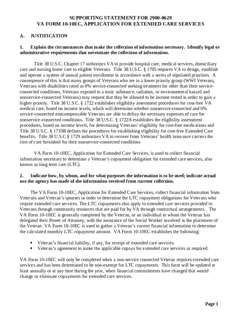 Fillable Online SUPPORTING STATEMENT FOR 2900-0629 VA FORM 10 Fax Email ...