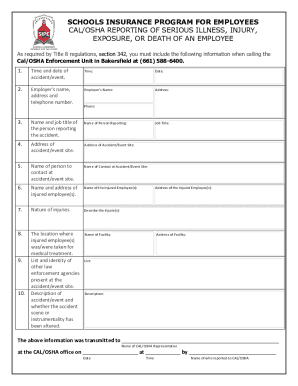 Fillable Online CAL OSHA REPORTING OF SERIOUS ILLNESS INJURY EXPOSURE ...