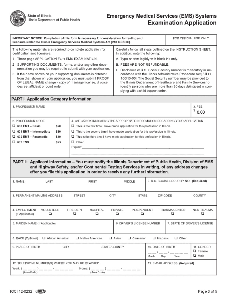 Fillable Online EMS Examination Application Fax Email Print - pdfFiller