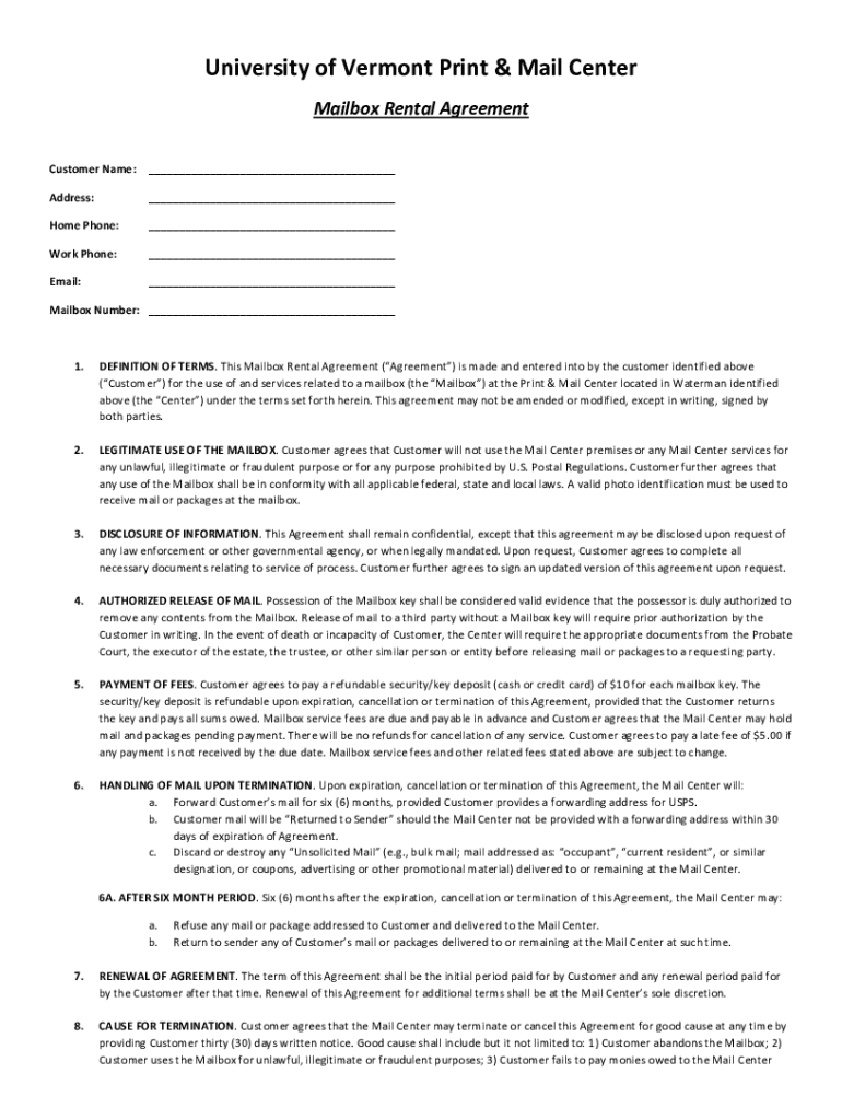 Fillable Online Mailbox Service Agreement: Legal Size (.doc) - The UPS ...