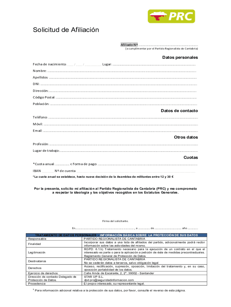 Fillable Online Fillable Online Modelo TA.1 - Solicitud de afiliacin a ...