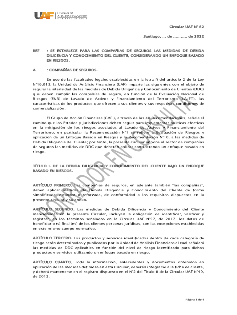 Fillable Online Circular UAF N 62 EN RIESGOS. A : COMPAAS DE SEGUROS Fax Email Print - pdfFiller