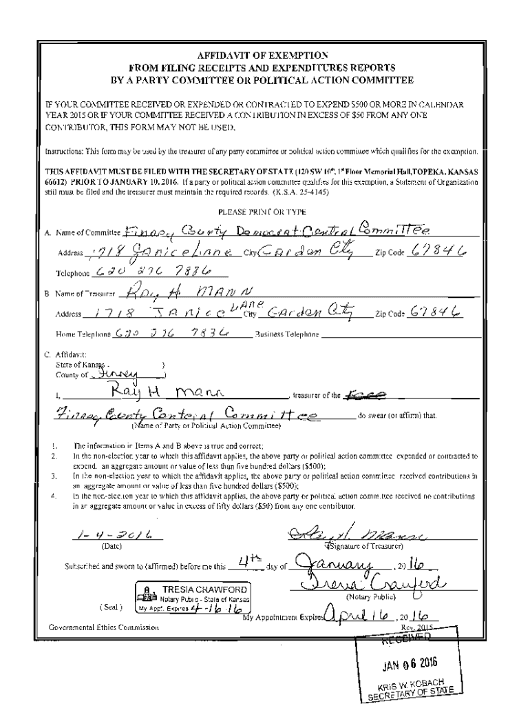 Fillable Online ethics ks ethics.ks.gov Affidavits ...
