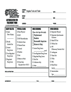 Fillable Online PATIENT NAME: DOB: AUTHORIZATION FOR TREATMENT Fax Email Print - pdfFiller