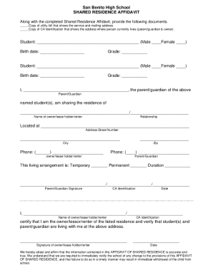 Fillable Online Residency Affidavit Form For School Fax Email Print ...