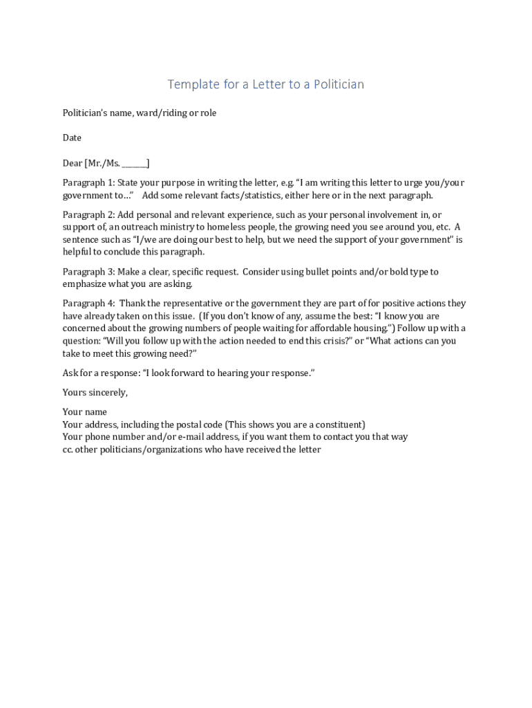 Fillable Online Letter to a politician template" Keyword Found Websites ...