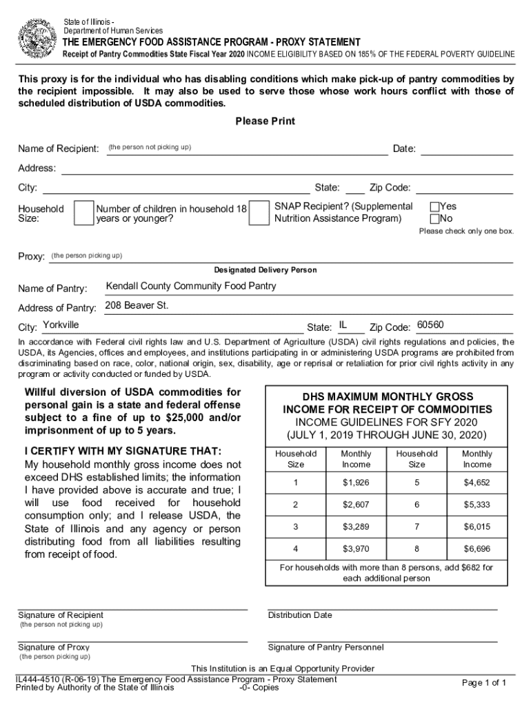 Fillable Online Receipt of Pantry Commodities State Fiscal Year 2020 ...