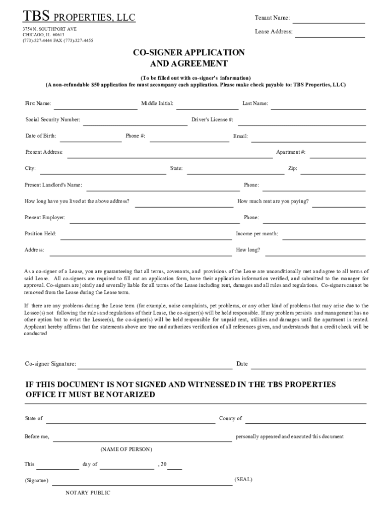 Fillable Online www.tbsprop.com wp-content uploadsCO-SIGNER APPLICATION ...