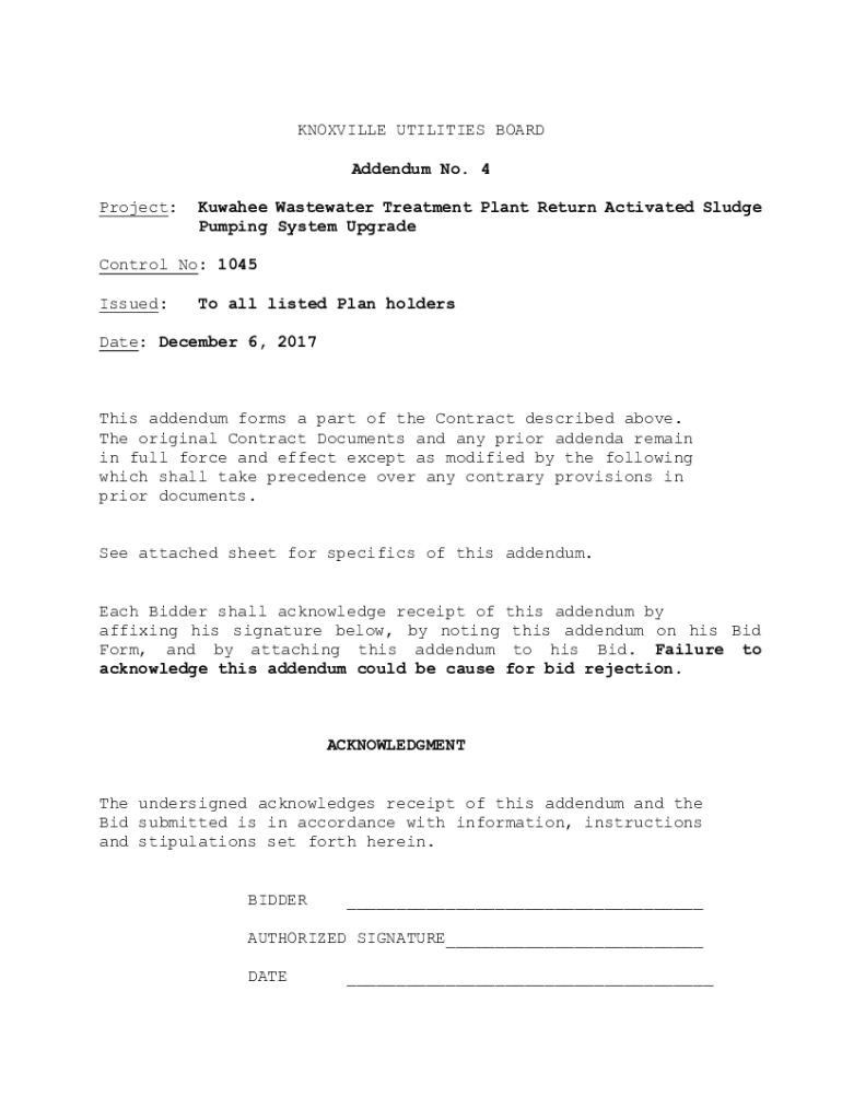 Fillable Online Fillable Online KNOXVILLE UTILITIES BOARD Addendum No ...