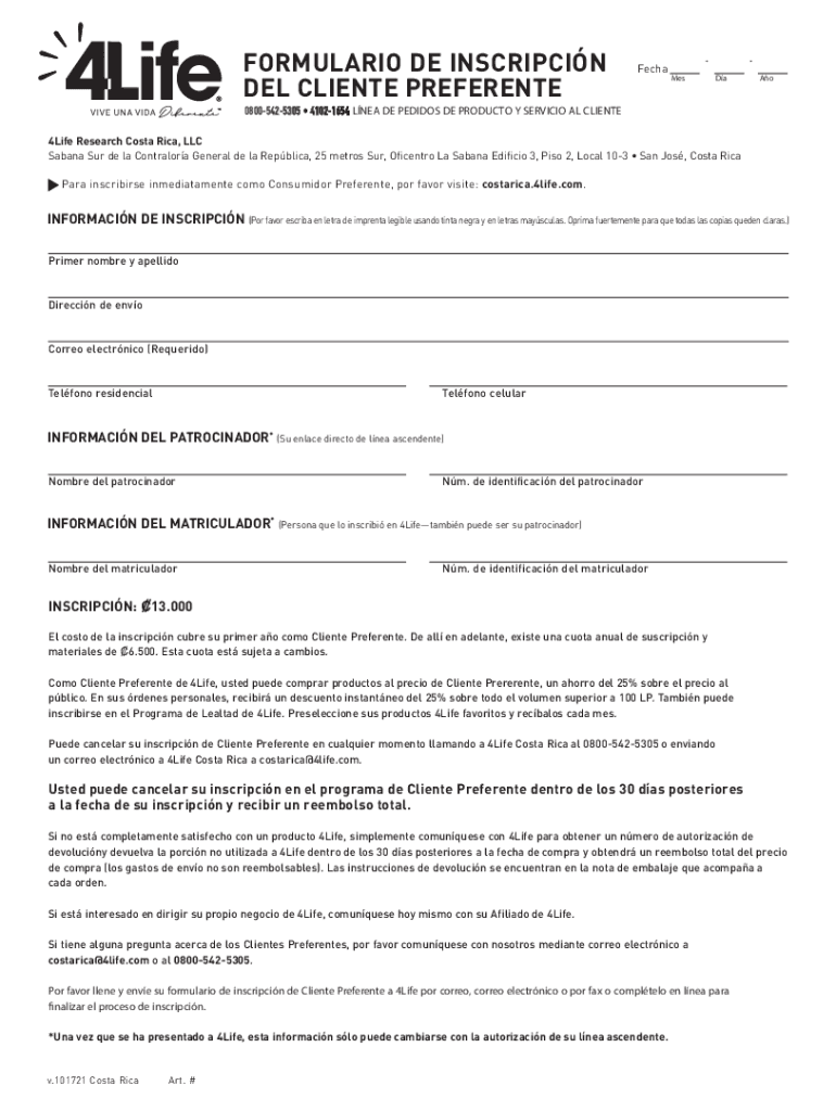 Fillable Online 6. Documento Costa Rica Preferred Customer Enrollment ...