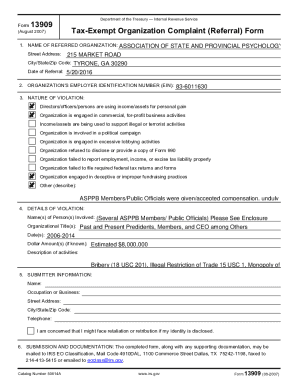 Fillable Online Get the free Form 13909 Tax-Exempt Organization ...