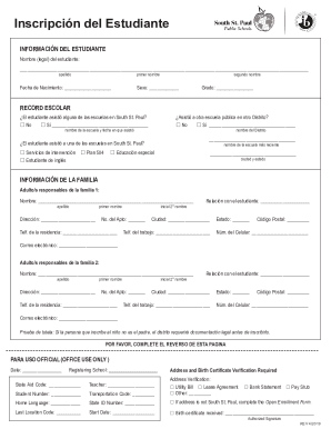 Fillable Online Fill - Free fillable Informacin del Estudiante Para los ...