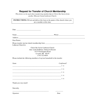 Fillable Online Sample Letter Requesting Church Membership Transfer Fax ...