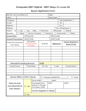 Fillable Online Buyers Application Form - Computex Taipei Hibrido (Mayo 31 a Junio 30, 2021) Fax ...