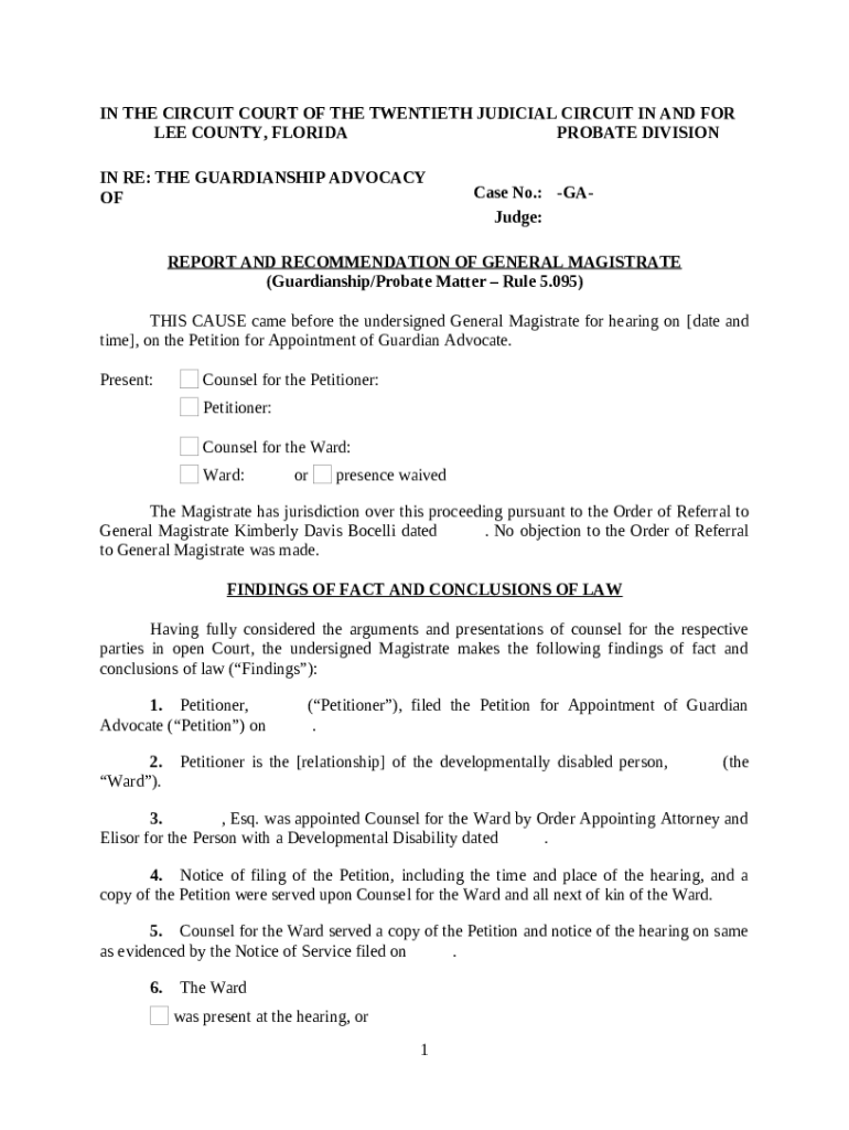 ANNUAL GUARDIANSHIP PLAN OF GUARDIAN / GUARDIAN ADVOCATE ... Doc ...